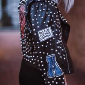 Zara | Jackets & Coats | Nwt Zara Leather Studded Patch Tiger Moto ...